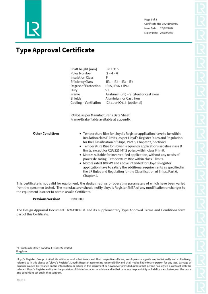 Brake motors FE series - Updated Type Approval - Electro Adda S.p.A.